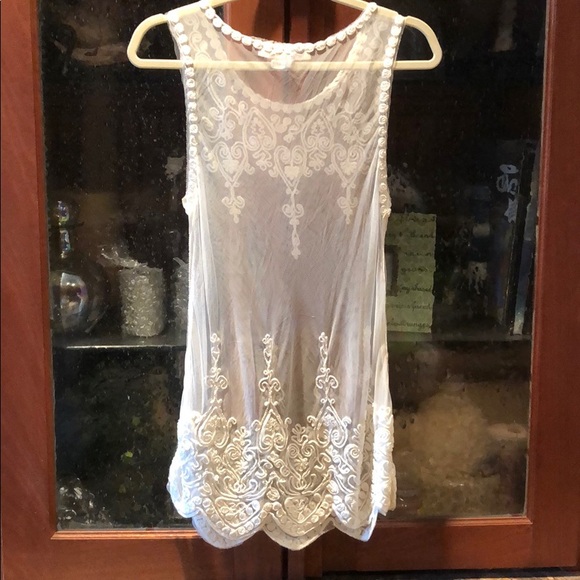 Bedazzled Boutique | Tops | Mesh Embroidered Ivory Tank | Poshmark